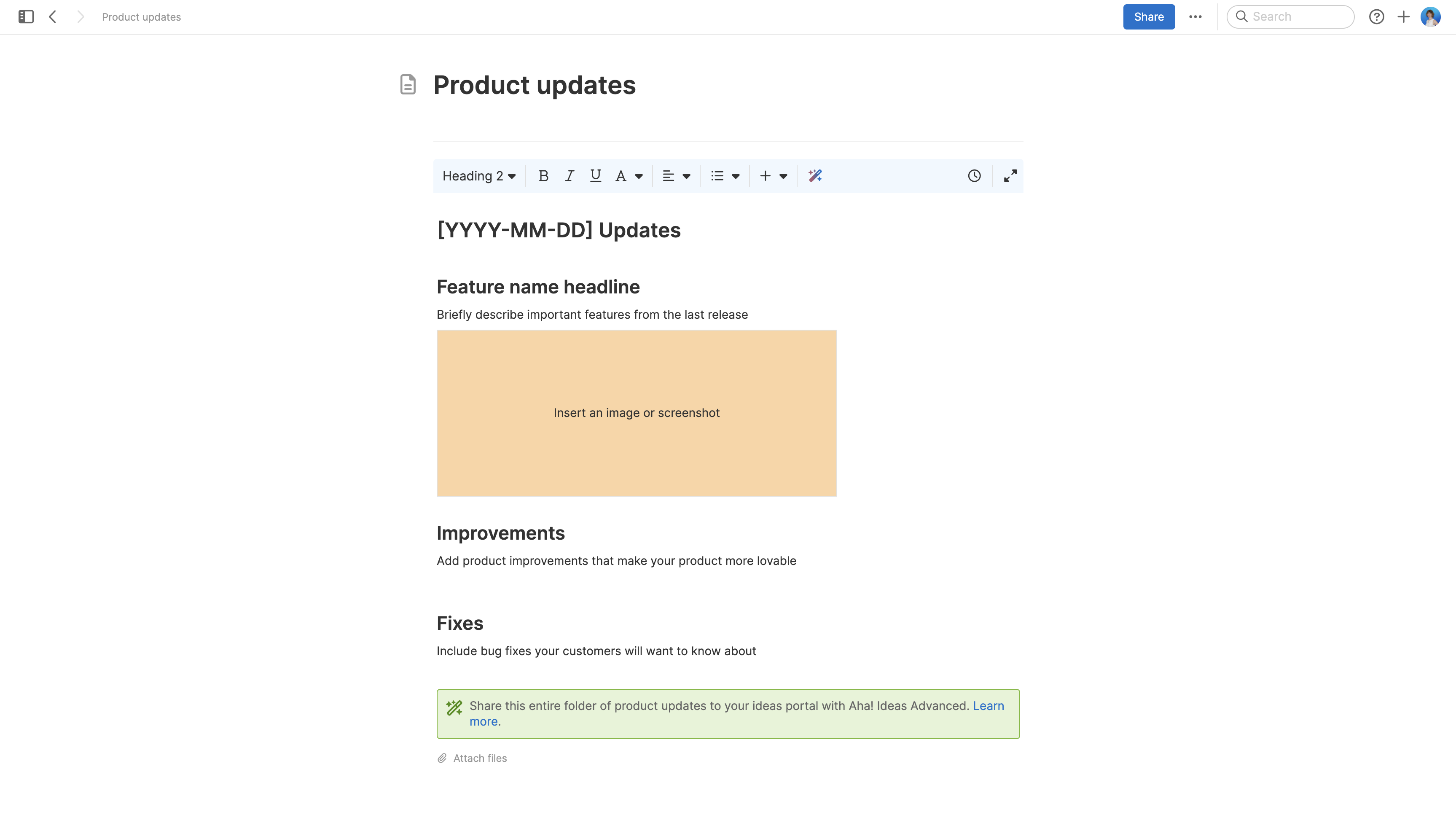 Product updates Template - Create a Product updates | Aha! software