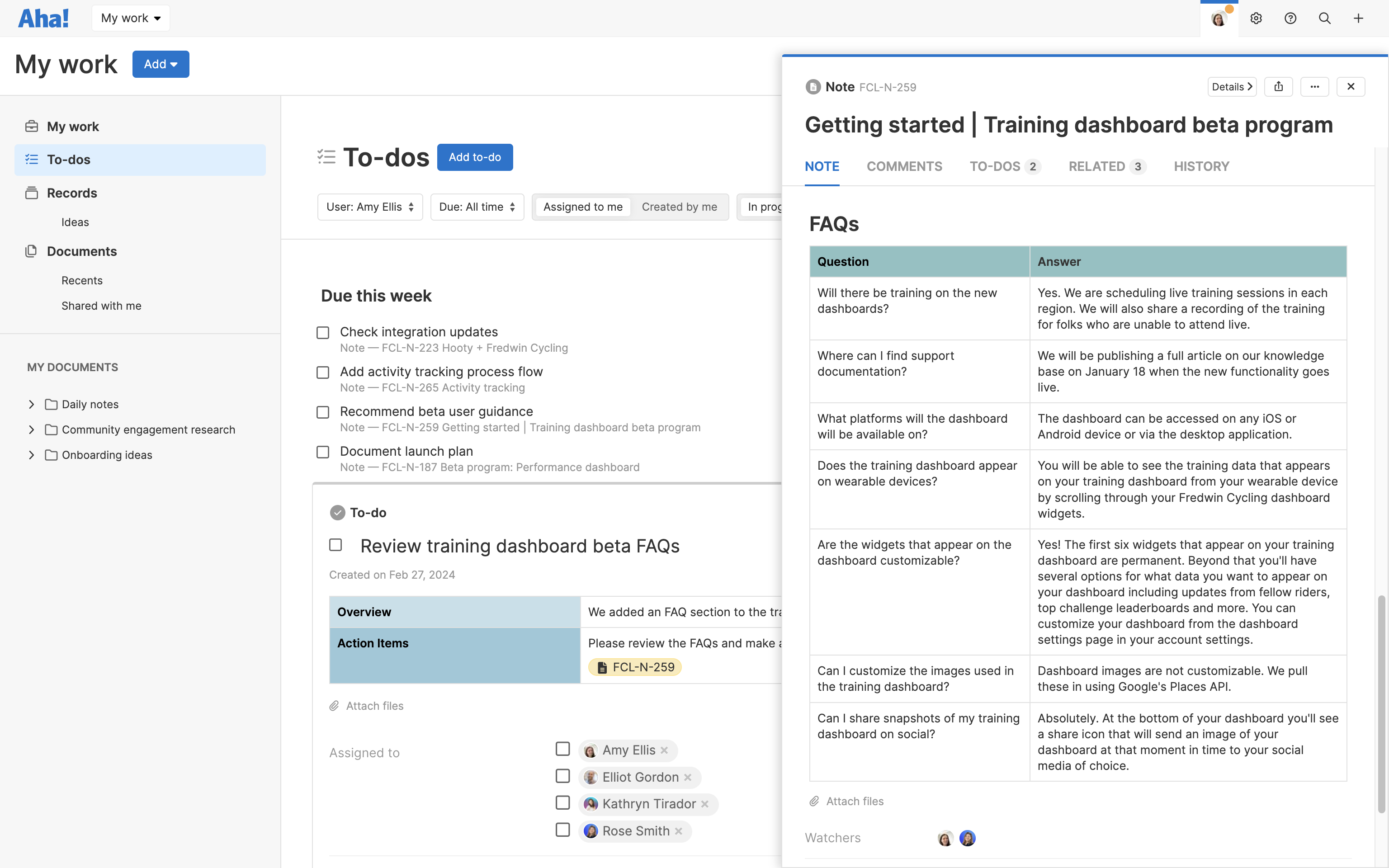 Aha! Knowledge To-dos — Manage Team Tasks