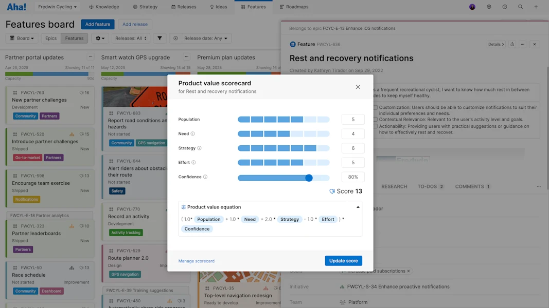 Aha! software use case — Prioritize features
