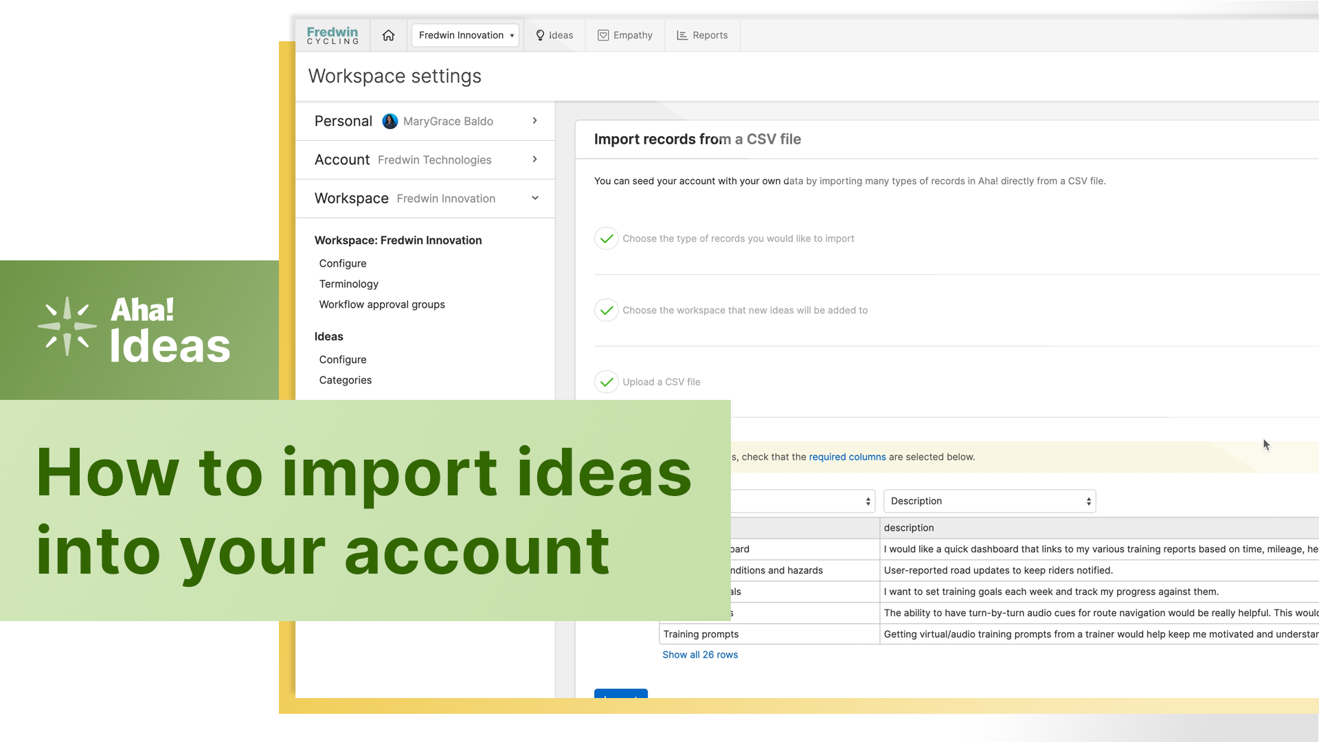 Aha! Ideas | How to import ideas into your account