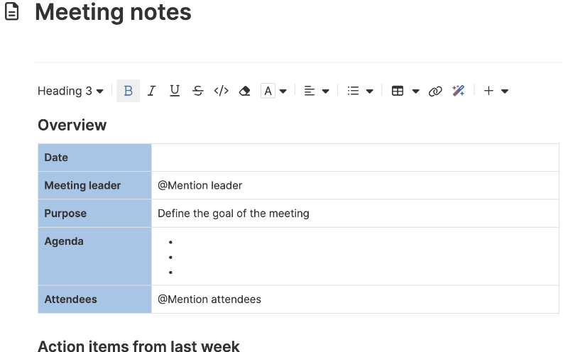 Meeting notes Template - Create a Meeting notes | Aha! software