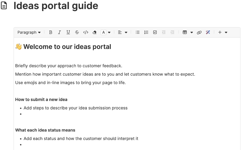 Ideas Portal Guide Template | Try for Free