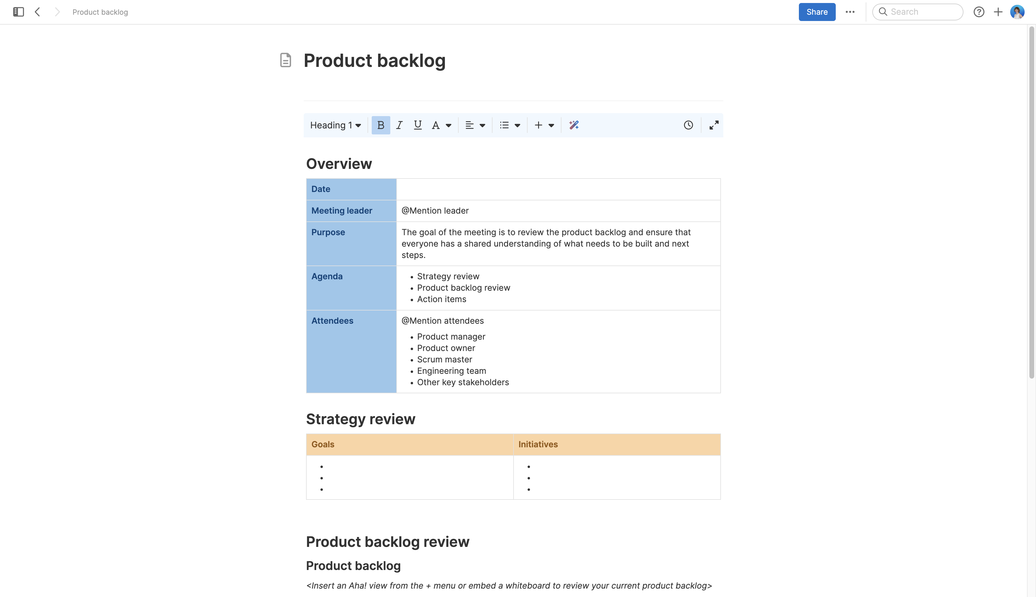 Product backlog refinement meeting Template - Create a Product backlog ...