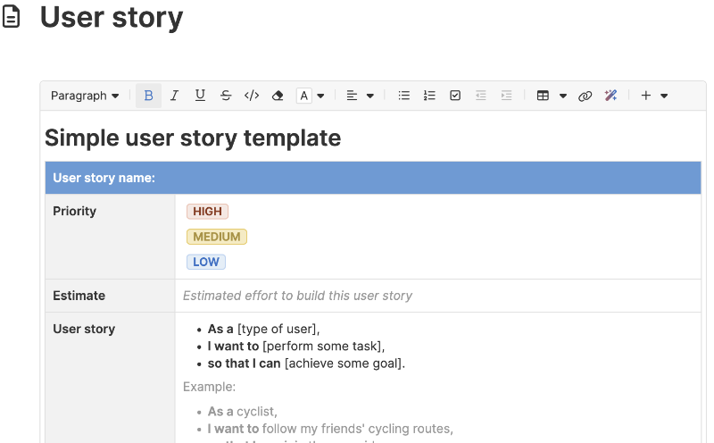 User story Template - Create a User story | Aha! software