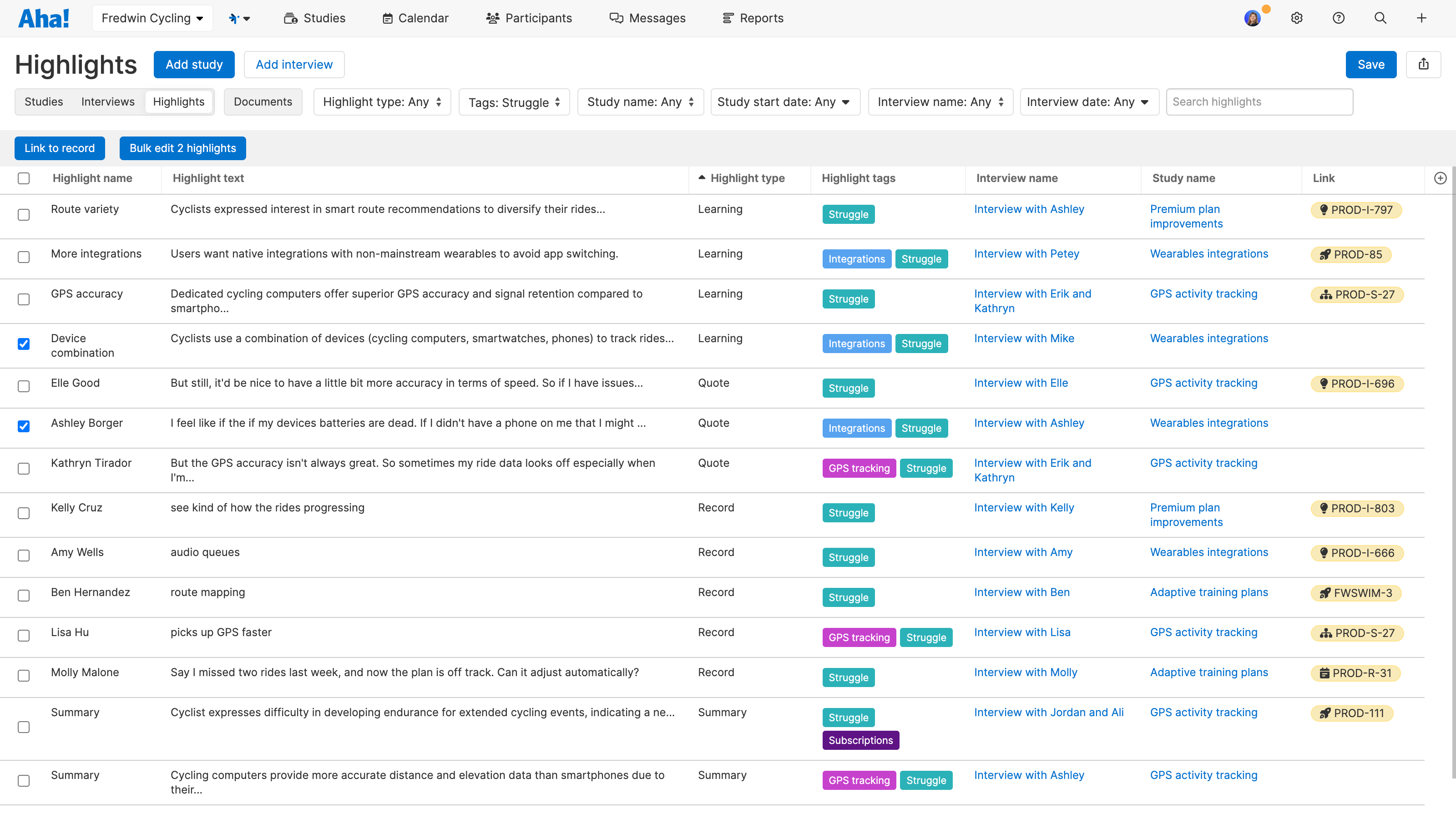 Report on Interview Highlights and Tags in Aha! Discovery