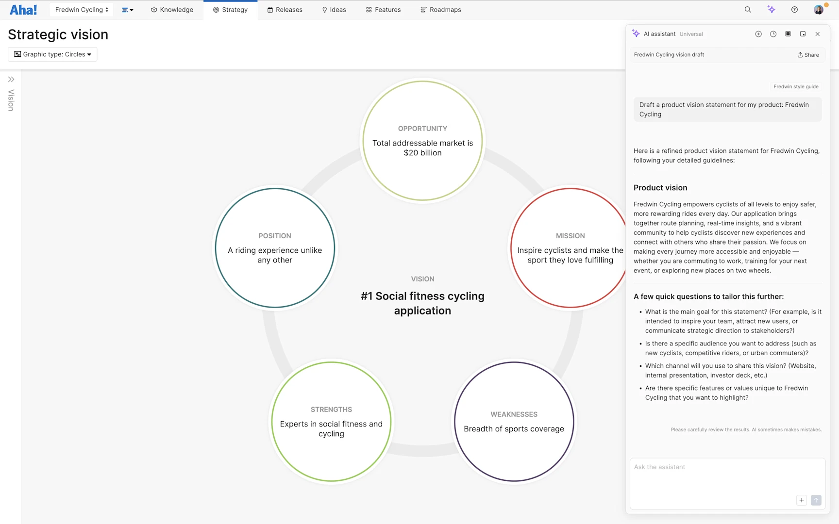 Product vision | Aha! AI prompt library