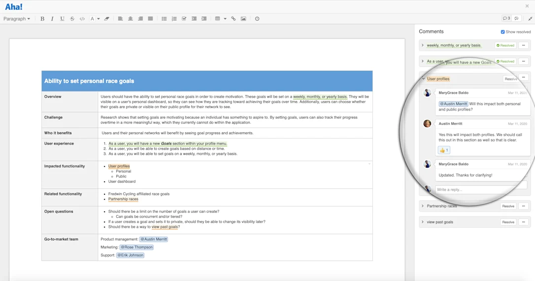 Just Launched! — Add Comments Inline with the Aha! Text Editor