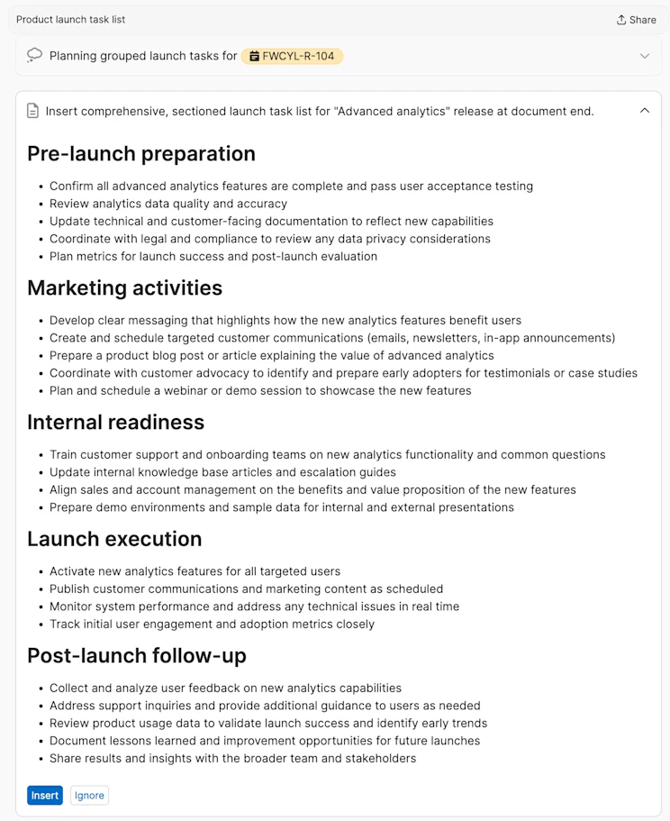 Launch checklist | Aha! AI prompt library