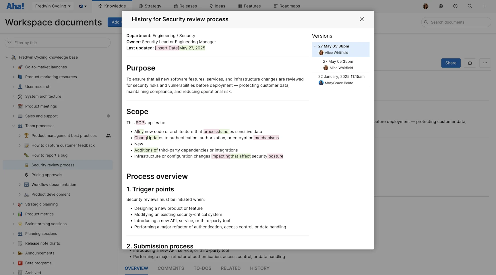 Aha! software use case — Define operating procedures