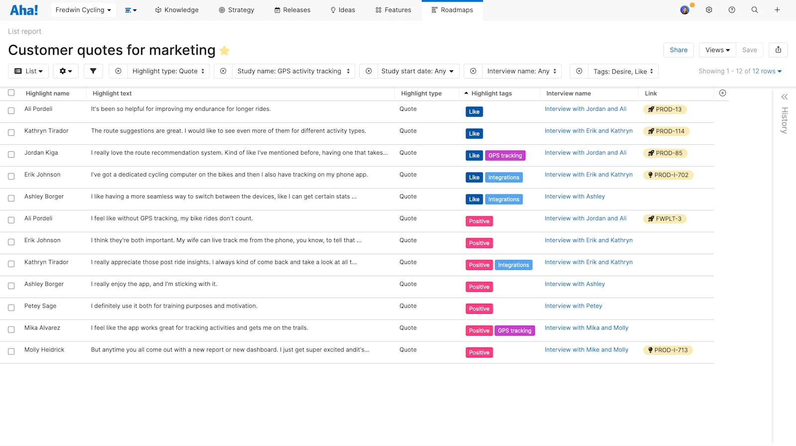 Report on Interview Highlights and Tags in Aha! Discovery