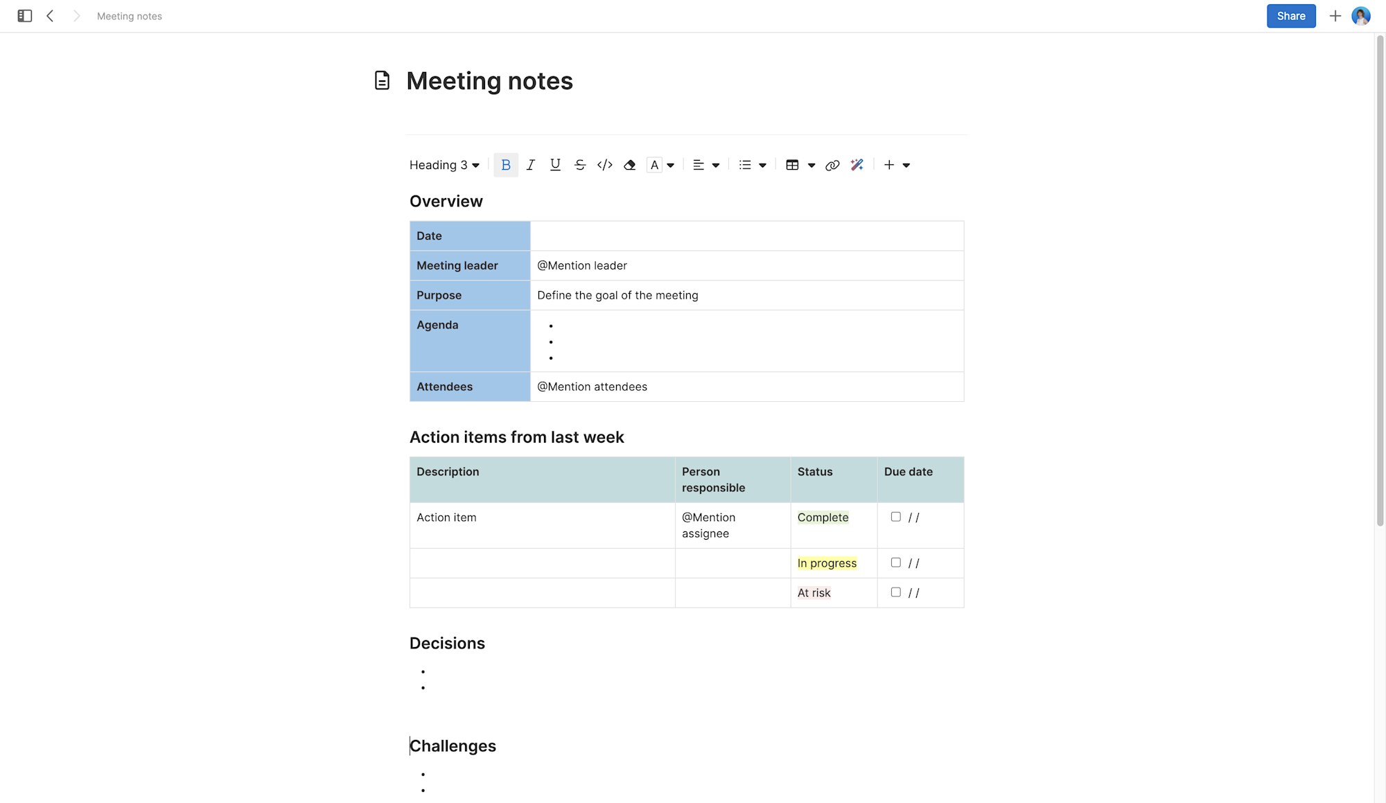 Meeting notes template - Create meeting notes | Aha! software