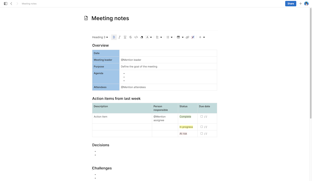 Meeting notes template - Create meeting notes | Aha! software