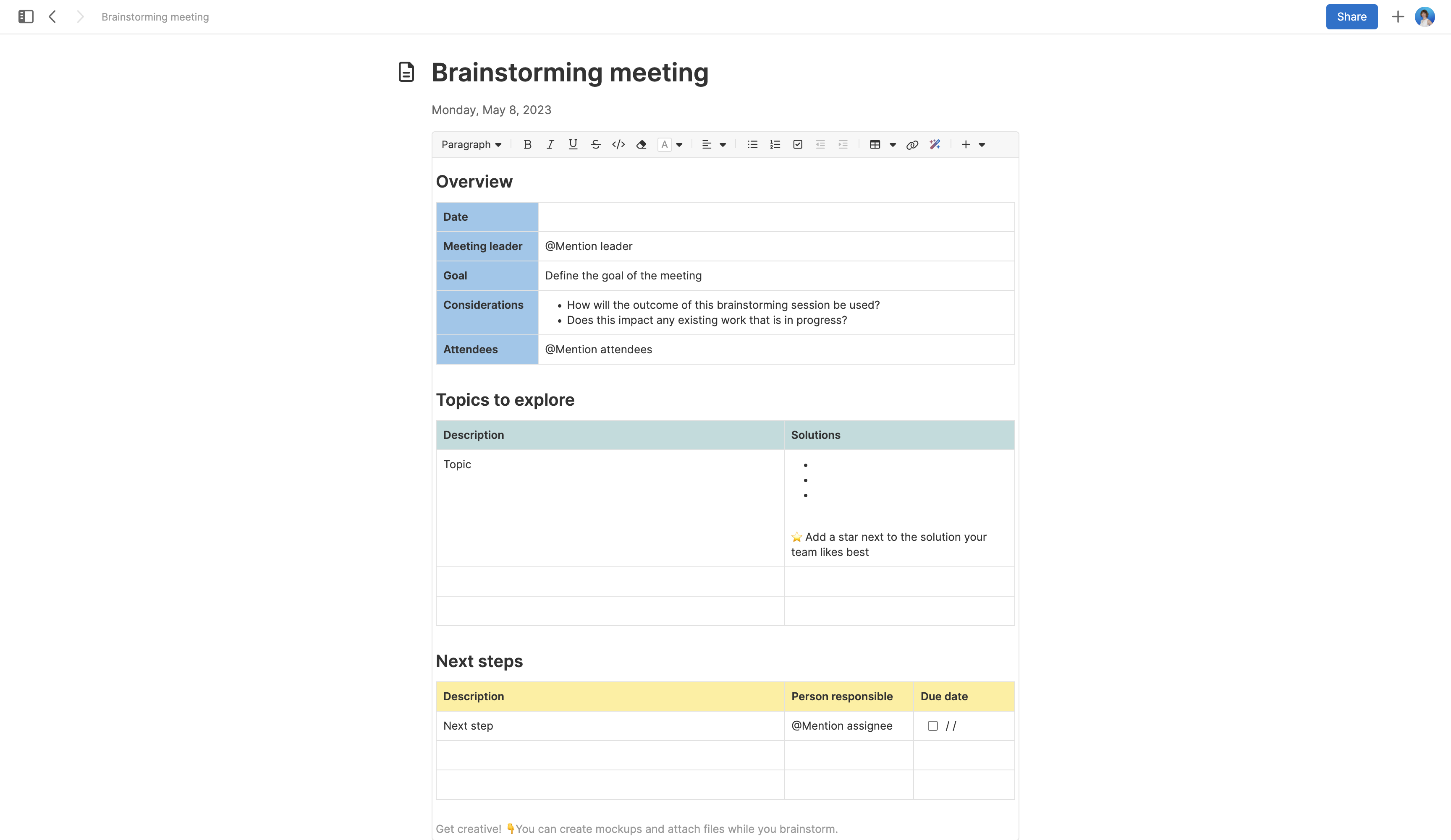 Brainstorming Meeting Template | Try for Free