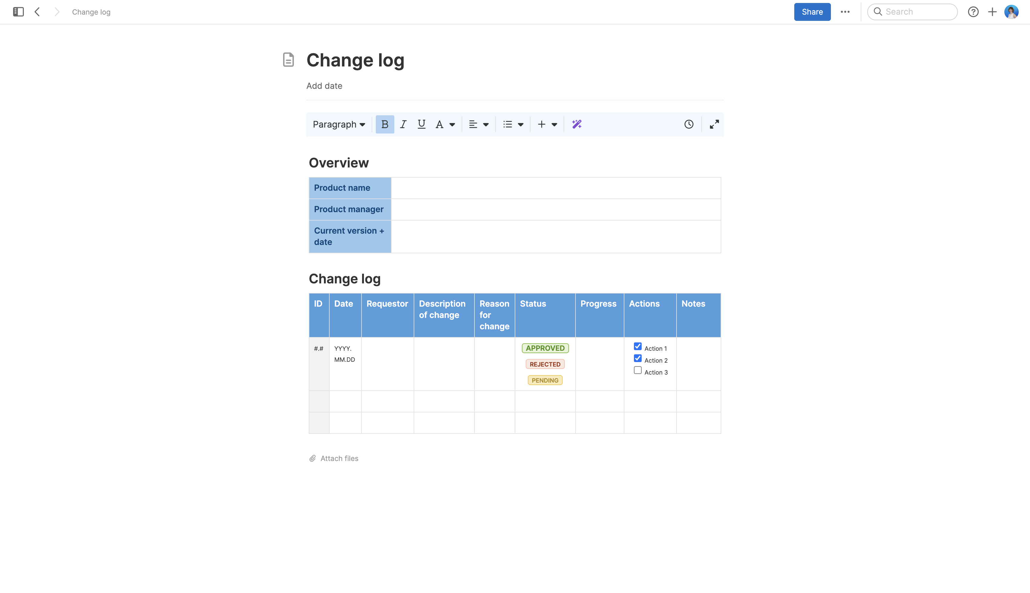 Change Log Template | Try for Free