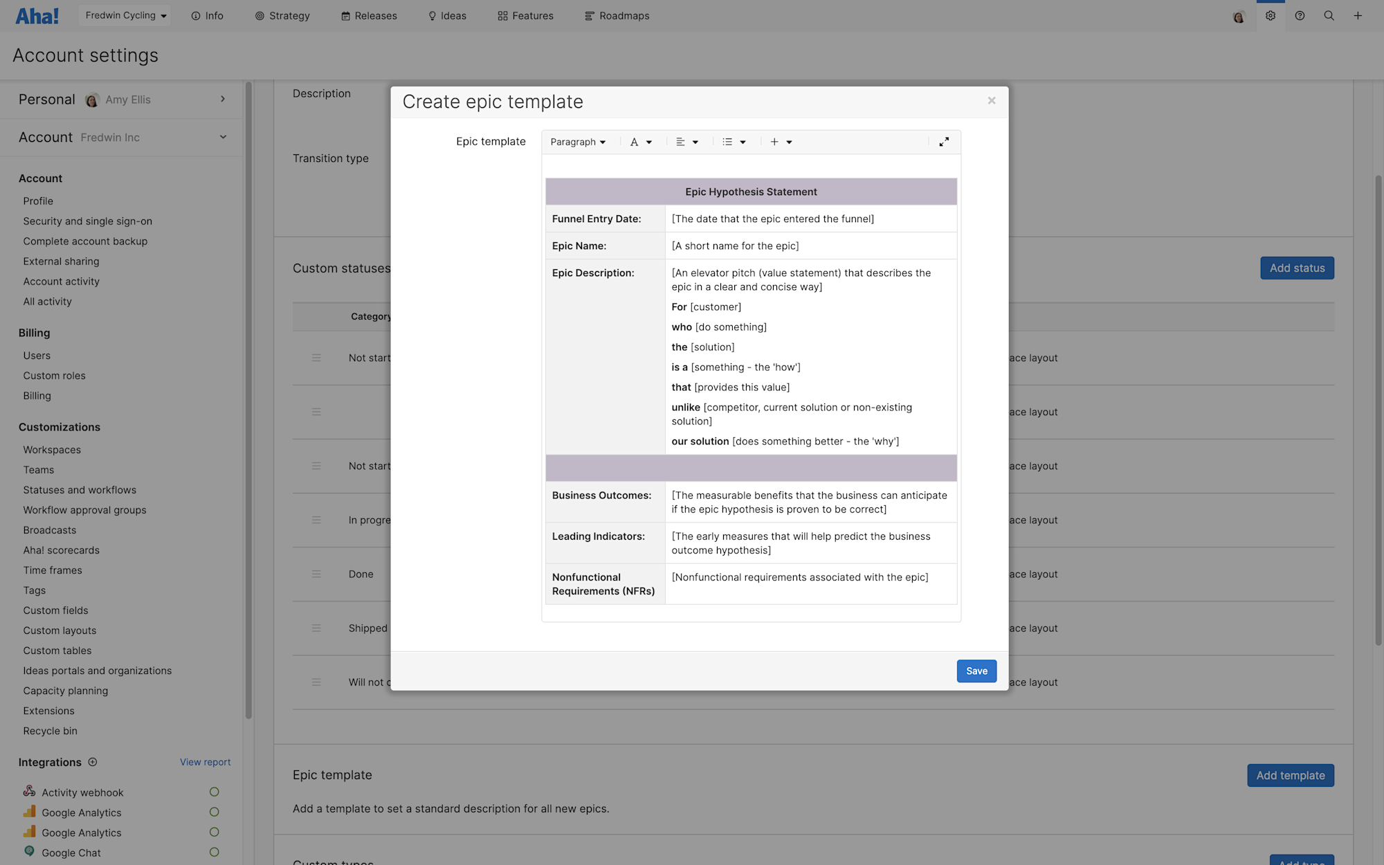 Build Custom Templates for Initiatives and Epics | Aha! software