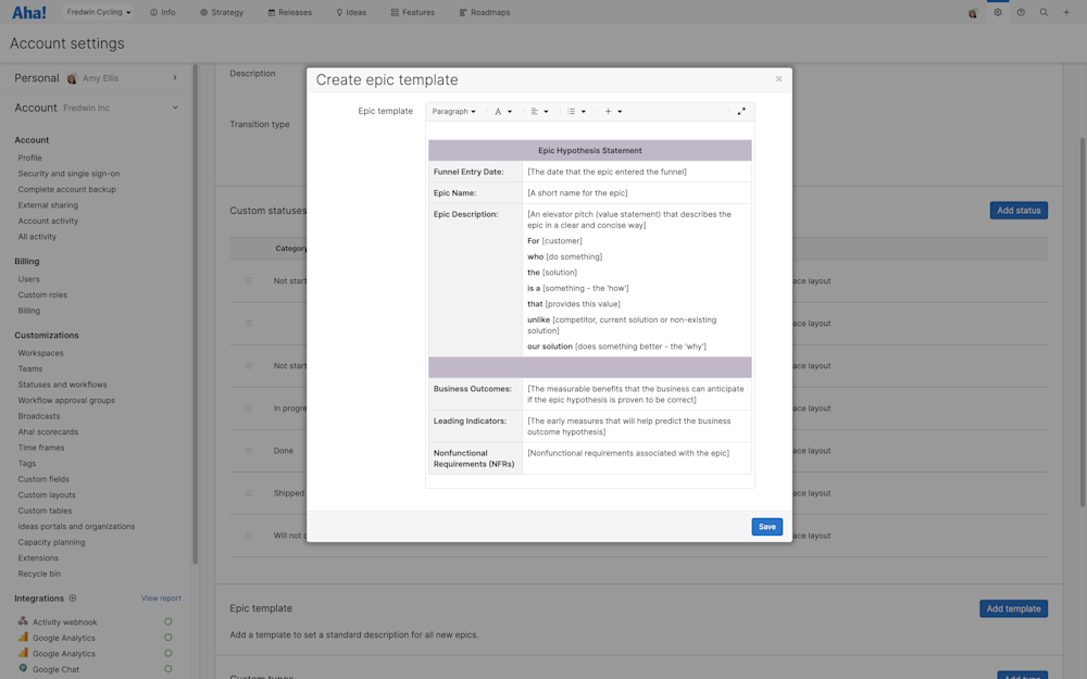Build Custom Templates for Initiatives and Epics | Aha!