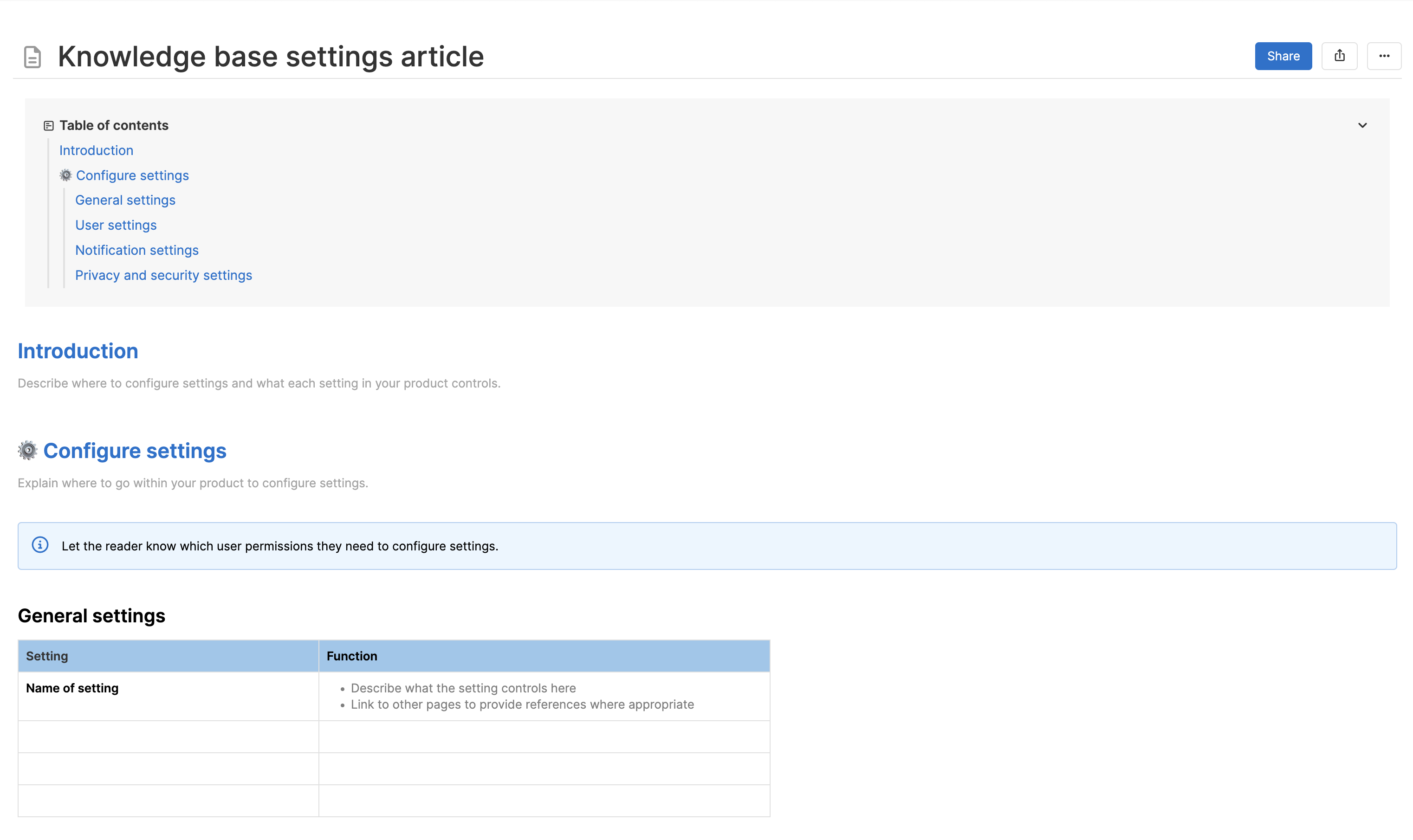 Knowledge base settings article Template - Create a Knowledge base settings article | Aha! software
