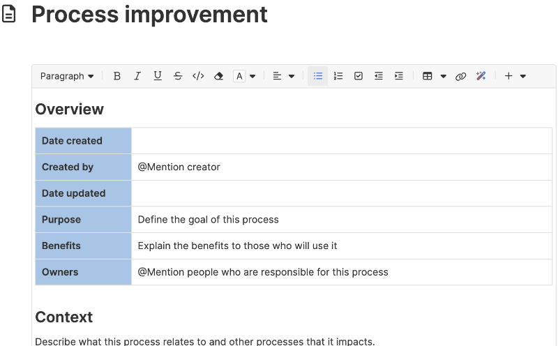 Process improvement Template - Create a Process improvement | Aha! software