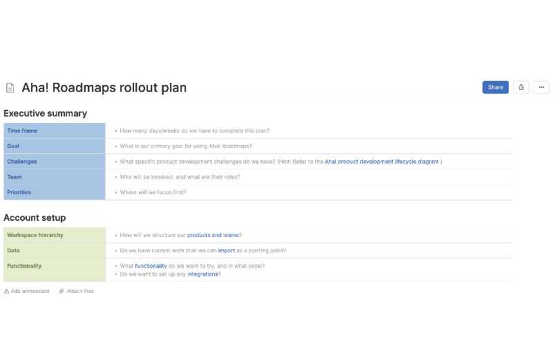 Aha! Roadmaps rollout plan Template - Create a Aha! Roadmaps rollout ...