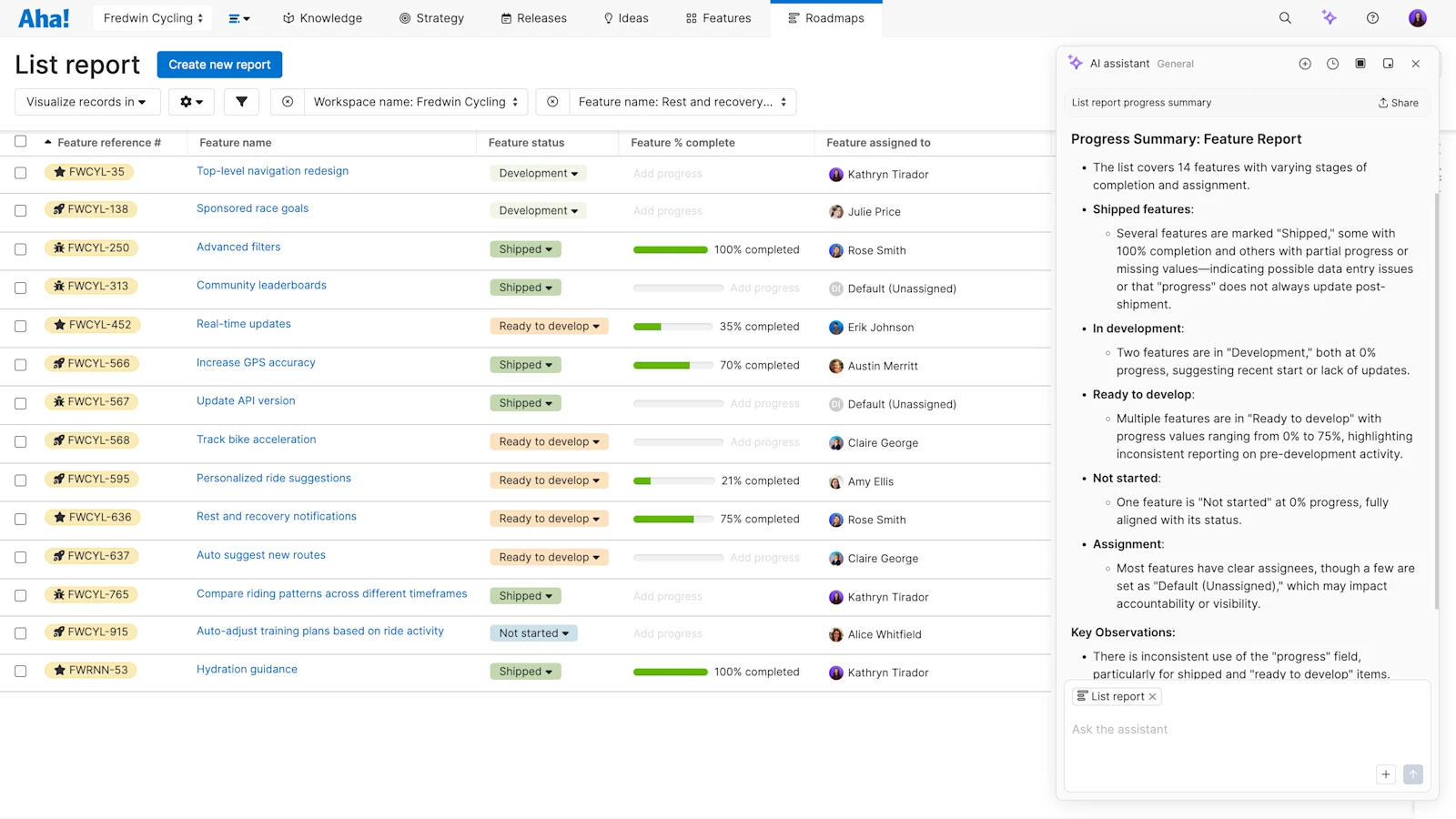 Report progress summary | Aha! AI prompt library