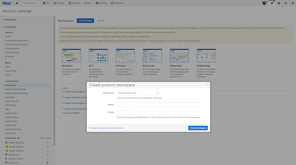 Aha Roadmaps Create A Single Workspace Hierarchy Aha Software 