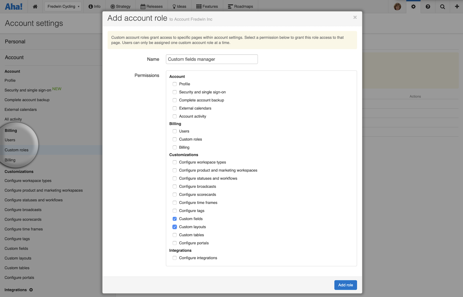 Just Launched! — Create Custom Account and Workspace Roles | Aha! software