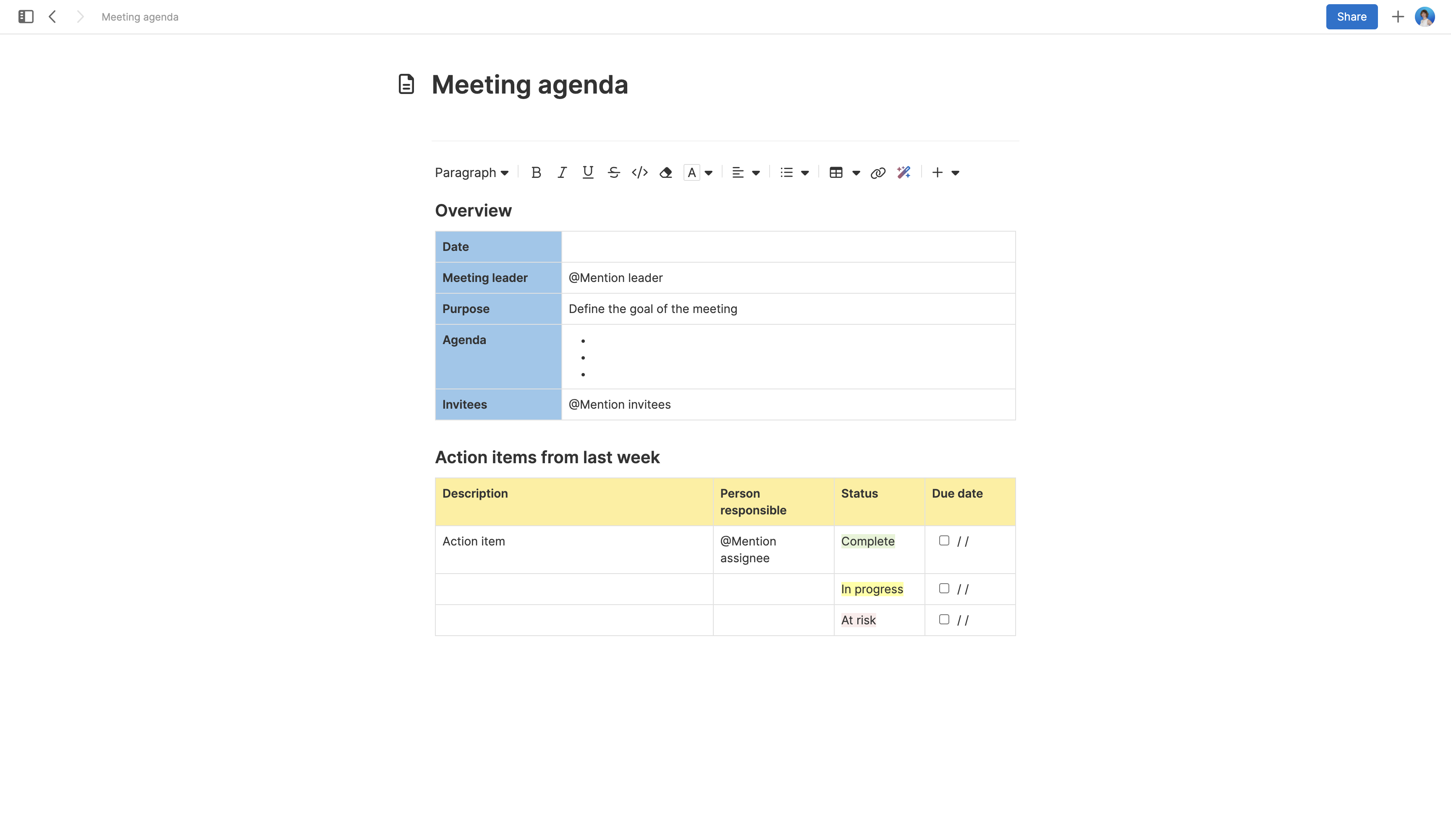 Meeting agenda template - Create a Meeting agenda | Aha! software