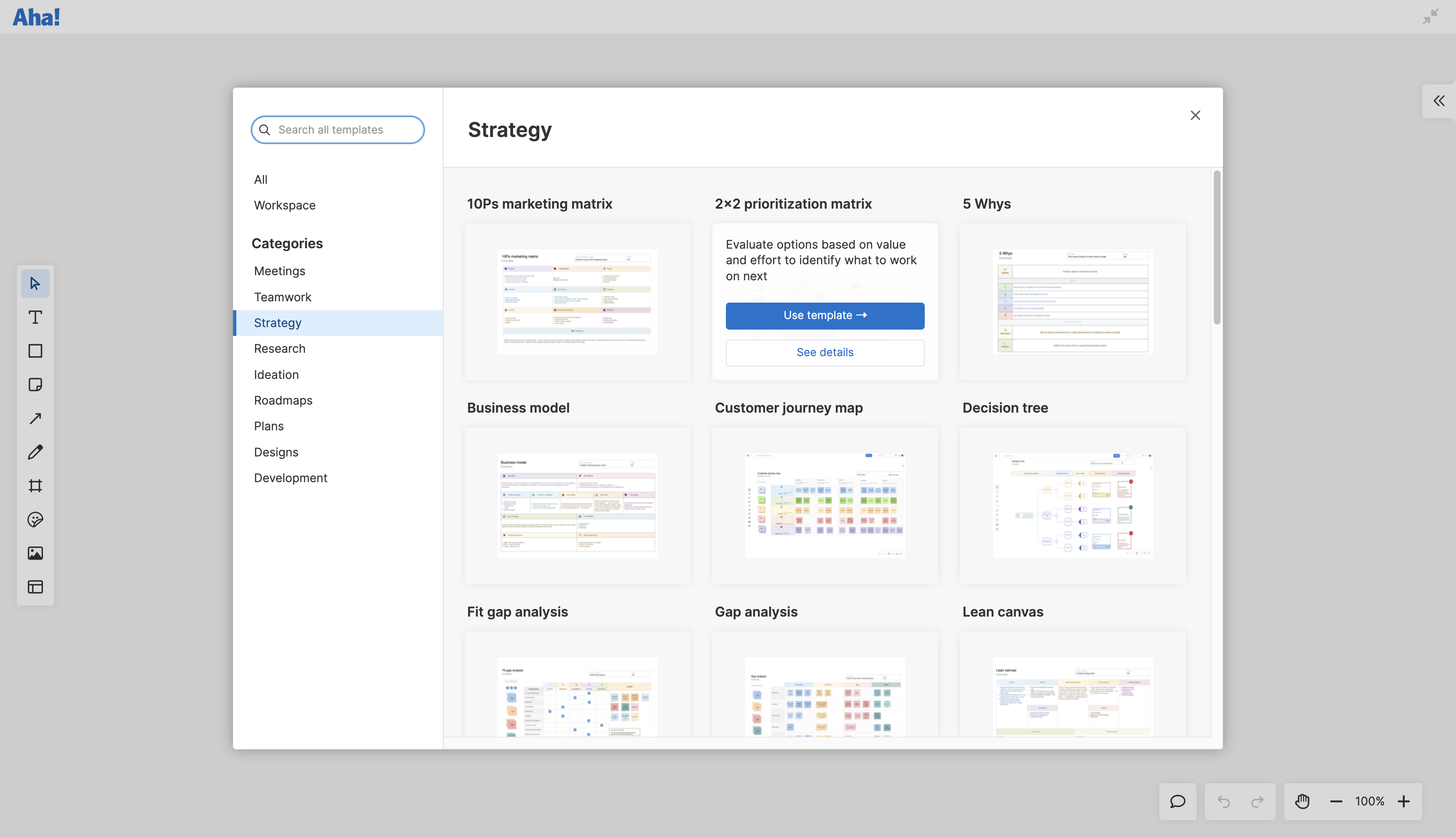Aha! Whiteboards Strategic Models — Shape Your Product