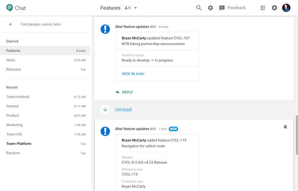 Just Launched! — Aha! + Google Hangouts Chat Integration | Aha! software