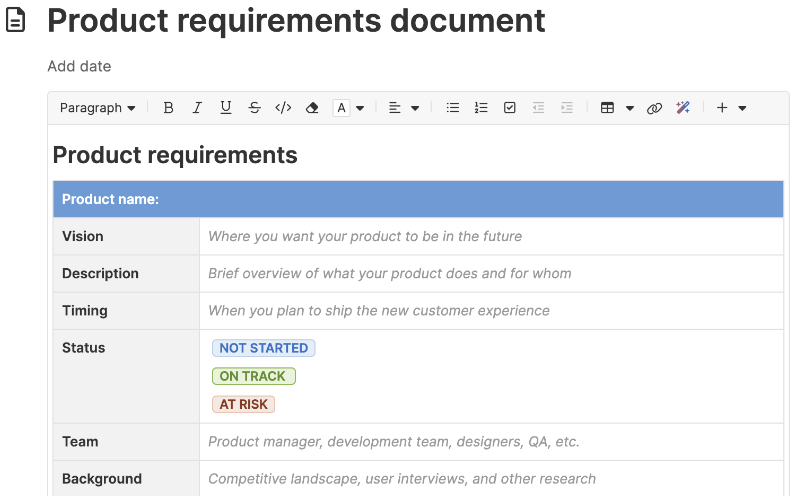 Product requirements document Template - Create a Product requirements ...