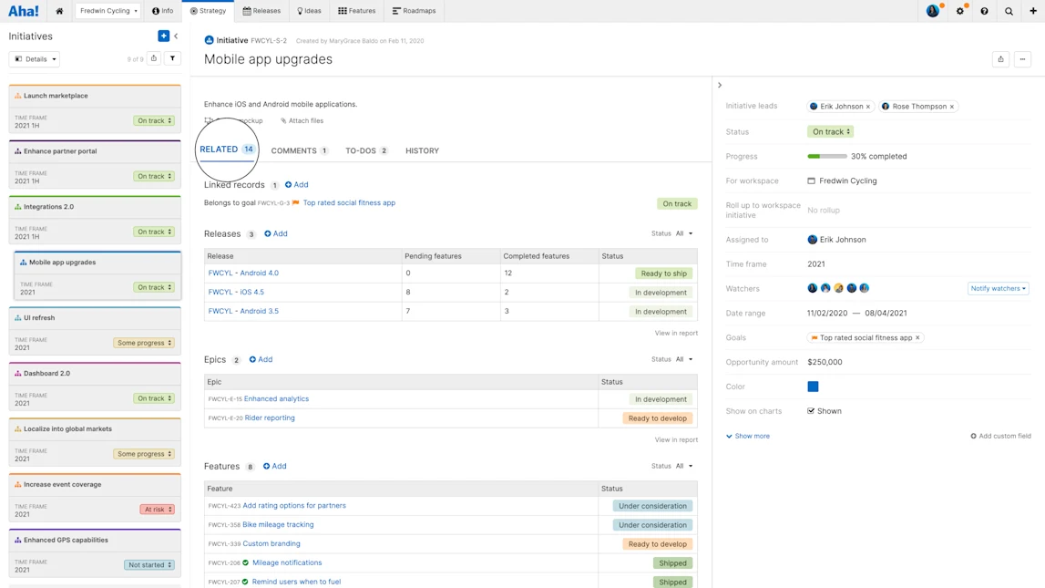 Just Launched! — Improved Layouts for Managing Requirements and Initiatives