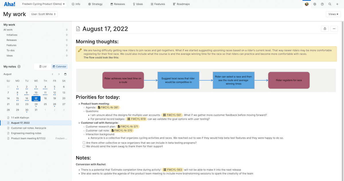 Organize Notes by Date With the New Calendar View | Aha! software