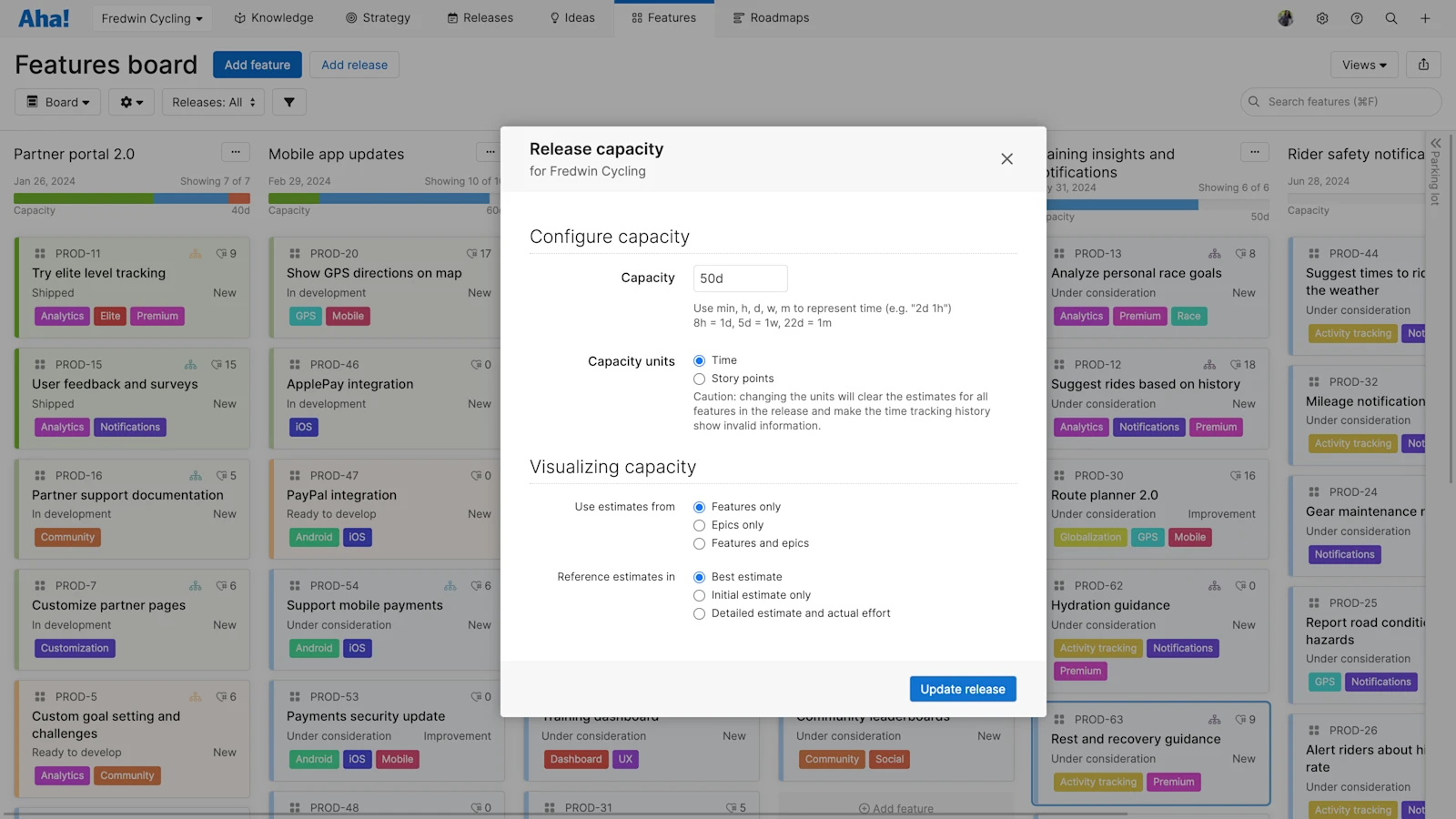 Aha! Roadmaps Capacity — Manage Team Resources
