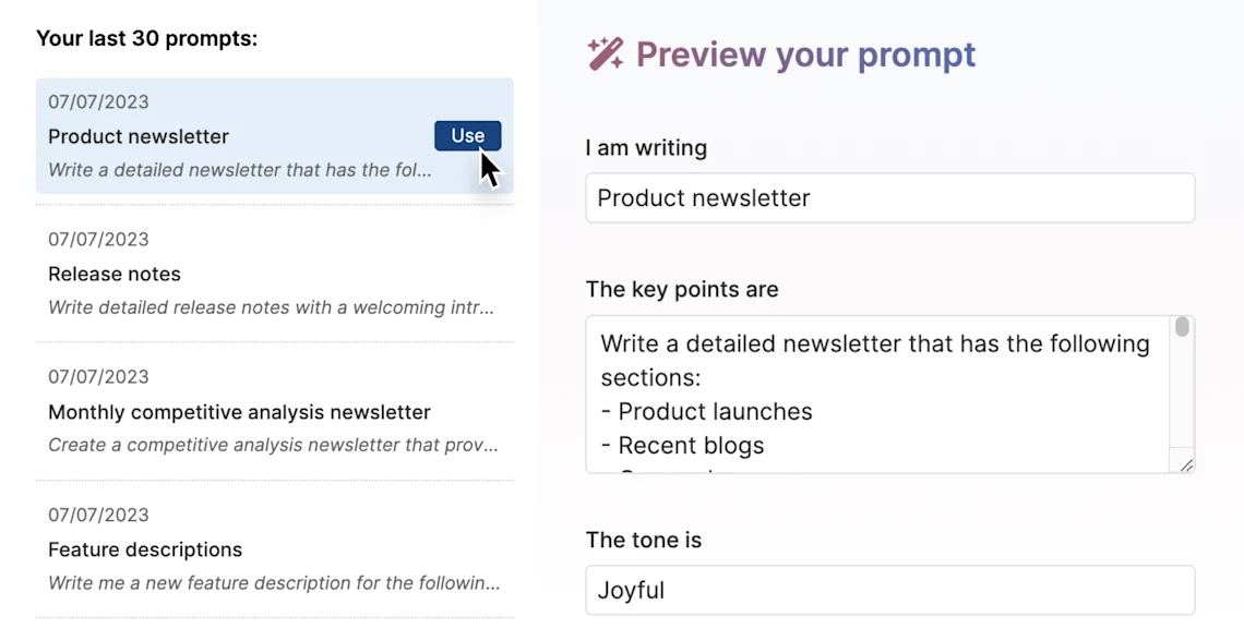 Access Your Previous Prompts in the AI Assistant