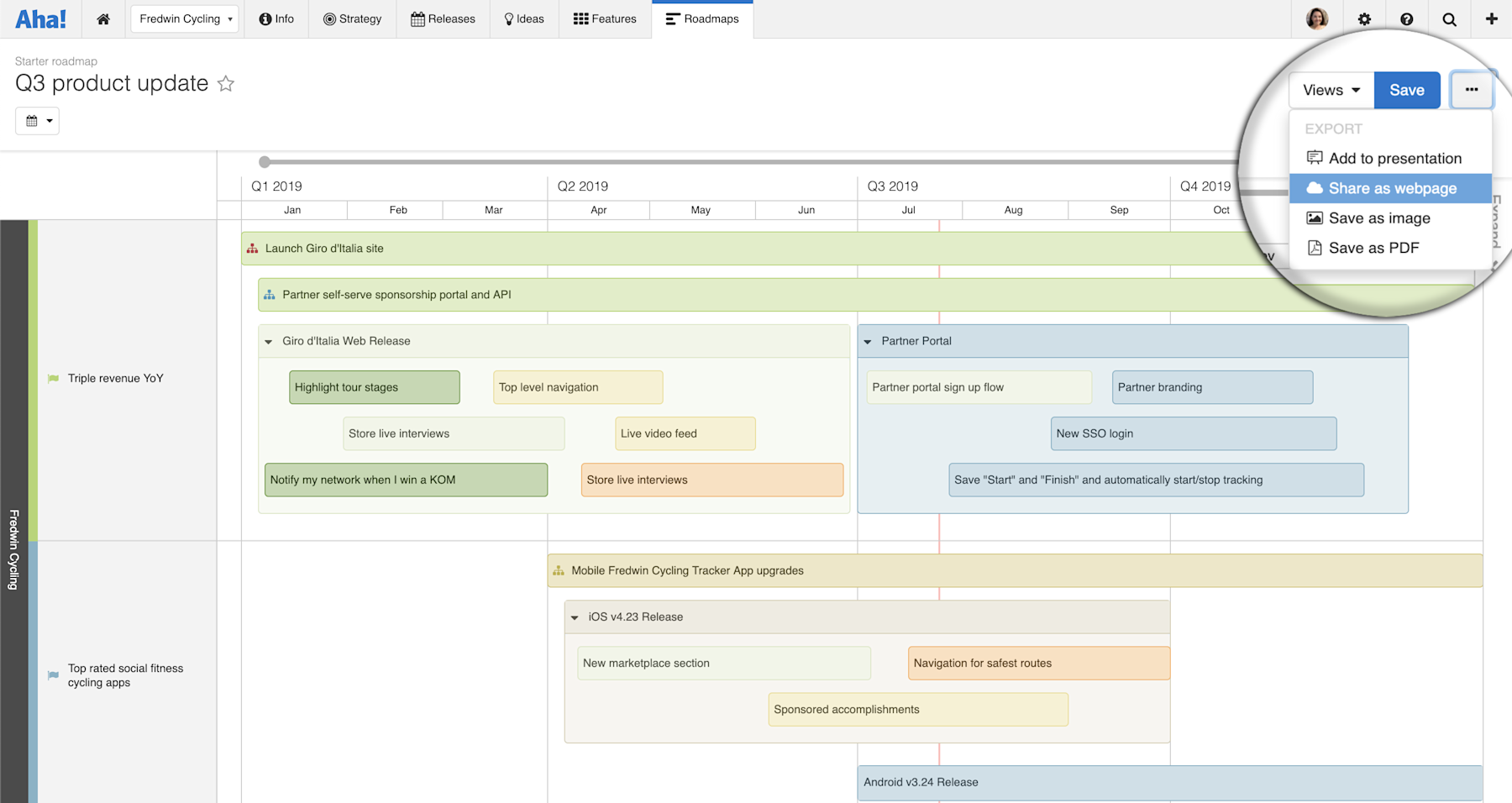 Just Launched — Quickly Share Your Roadmaps and Reports | Aha! software