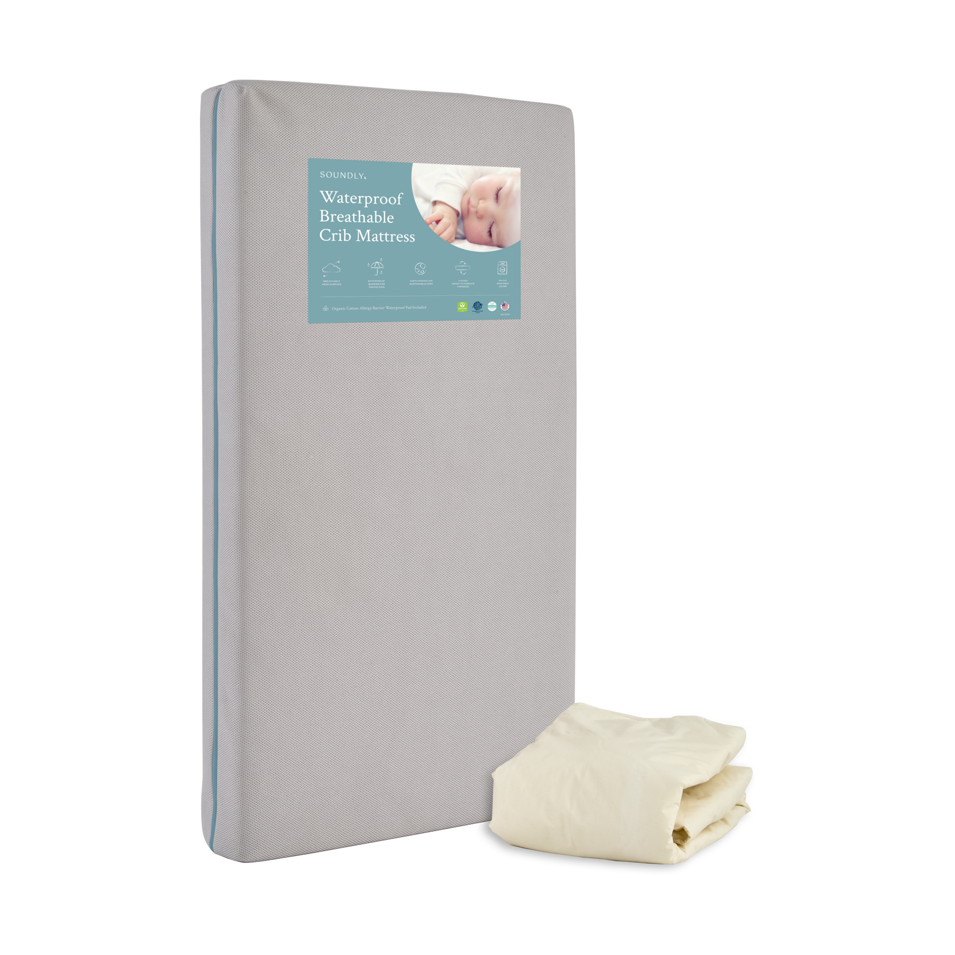 Soundly Waterproof Breathable Crib Mattress with Organic Pad - Grey ...