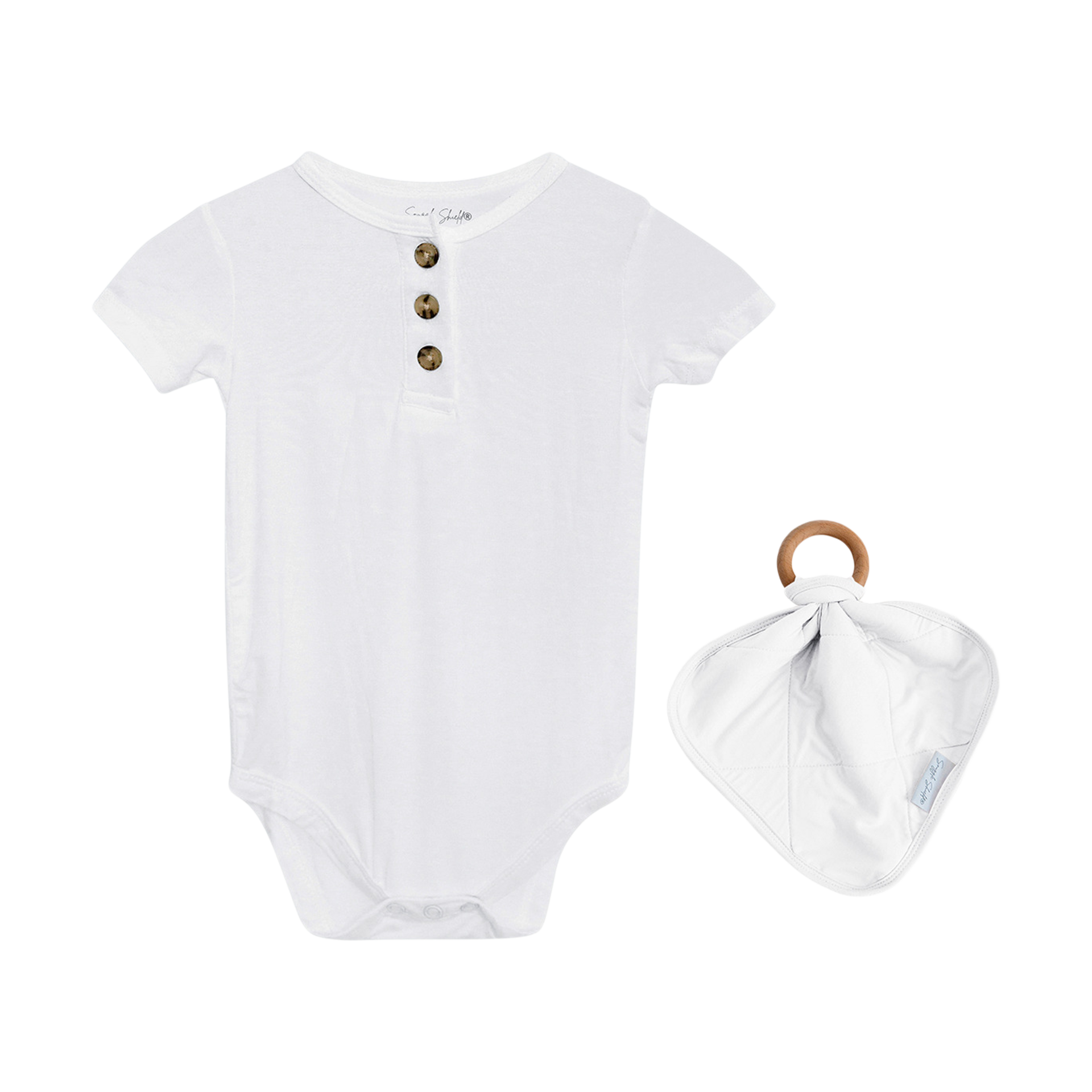 Snuggle Shield LUXE Bamboo 3 Button Bodysuit and Lovey Teether Set ...
