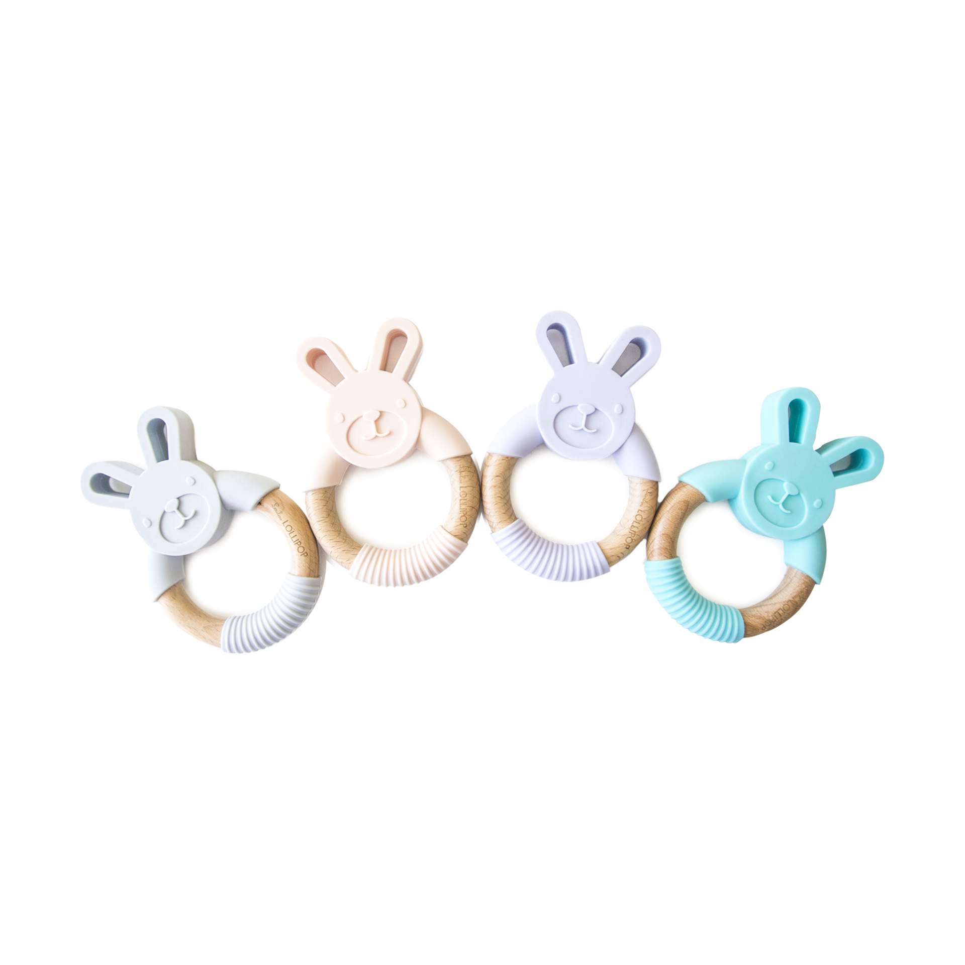 Loulou Lollipop Bunny Silicone and Wood Teething Ring - Light Grey ...