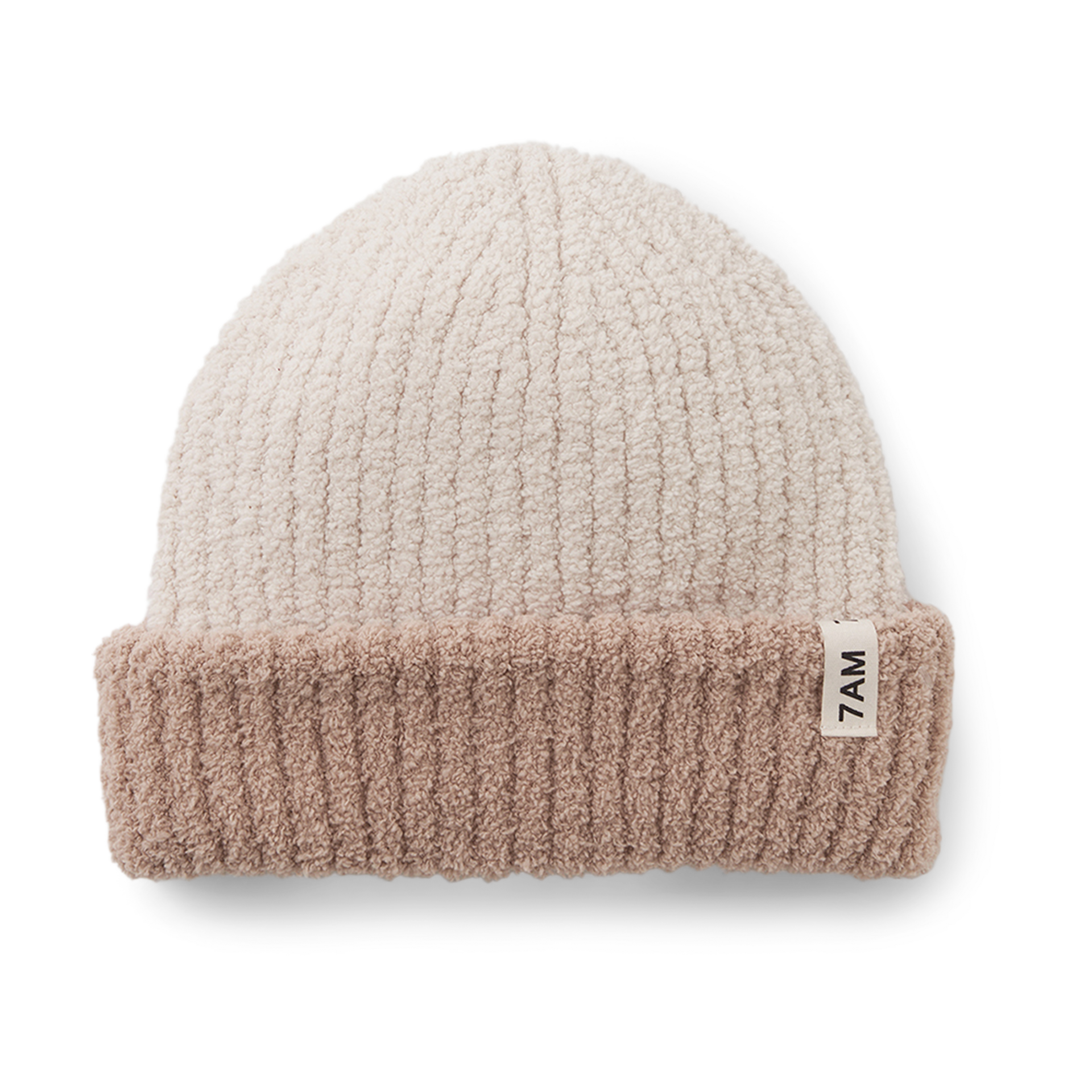 7AM Enfant Fuzzy 2-Tone Ribbed Beanie - Ecru/Pecan, 0-6 M | Babylist Shop