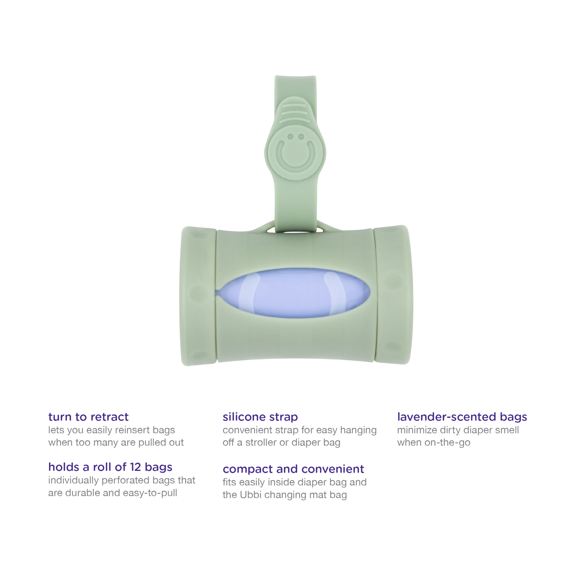 Ubbi On-The-Go Bag Dispenser & 5 Bag Refills Bundle - Sage, Lavender ...