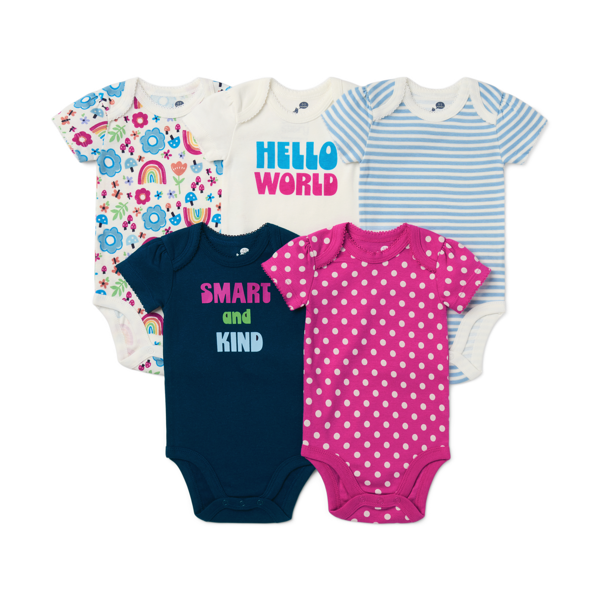 Small Story 5-Pack Short Sleeve Bodysuits Printed - Flower Power, 6-9 M ...