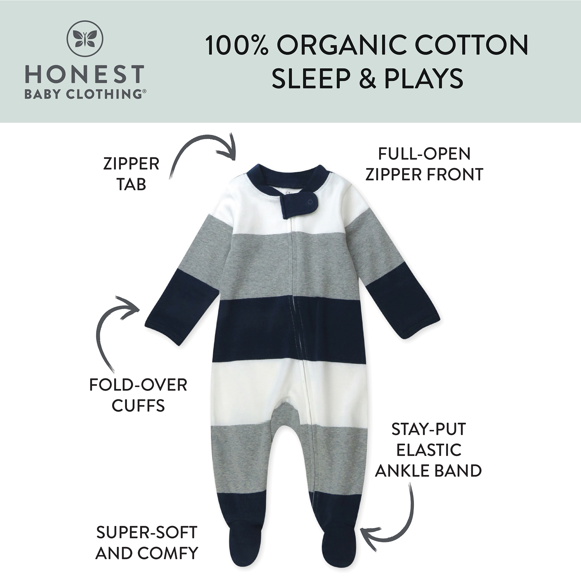 Honest Baby Clothing Organic Cotton Sleep & Play - Jumbo Stripe Navy ...