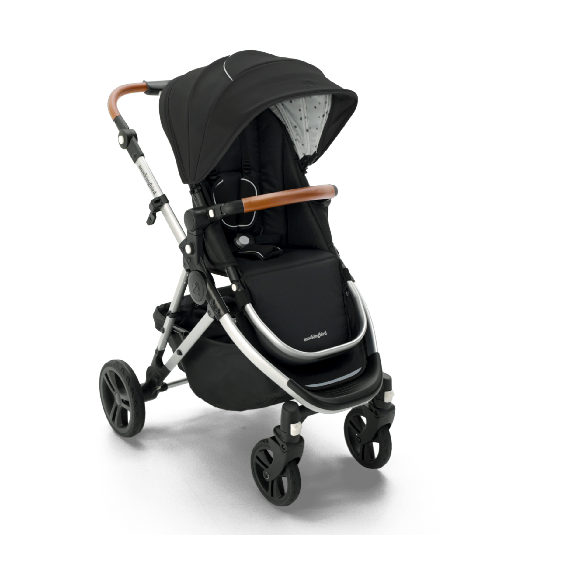 Mockingbird Single Stroller 2.0 - Black/Watercolor Canopy With Penny ...