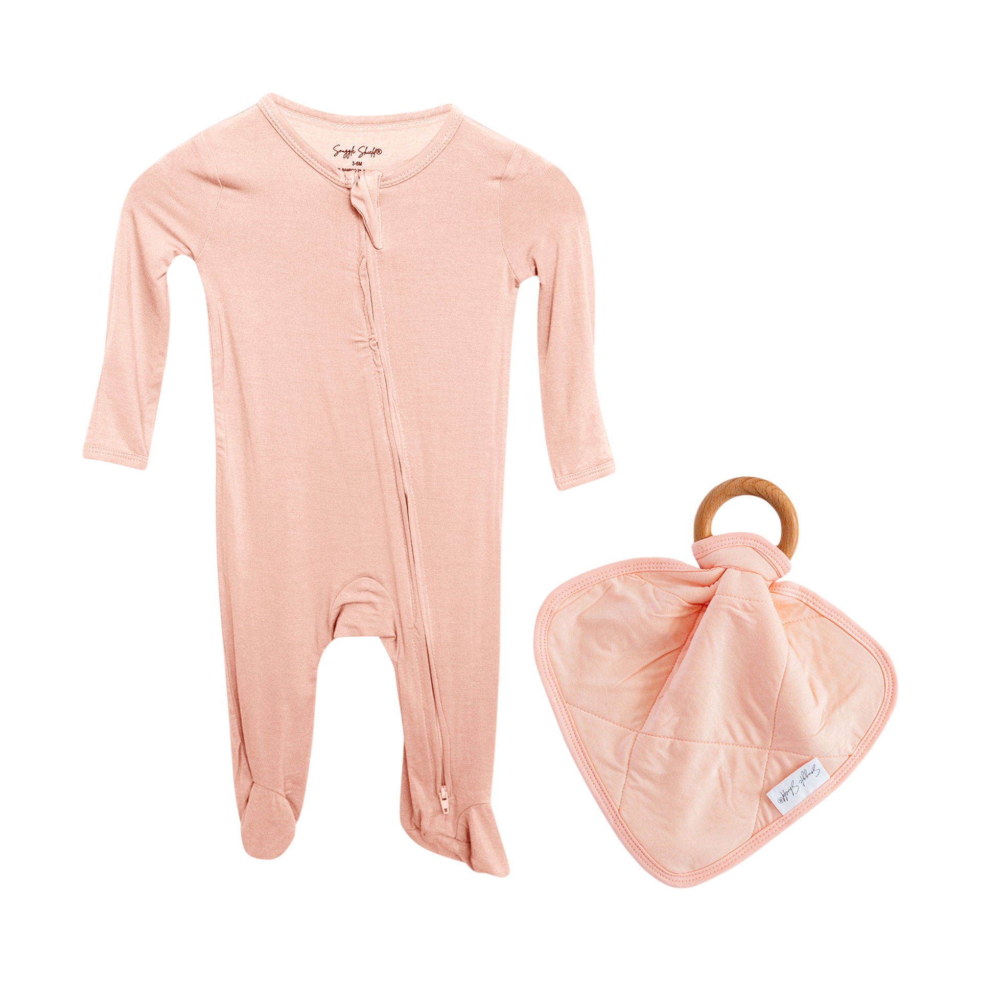 Snuggle Shield LUXE Bamboo Footed Sleeper and Lovey Teether Set - Pink ...