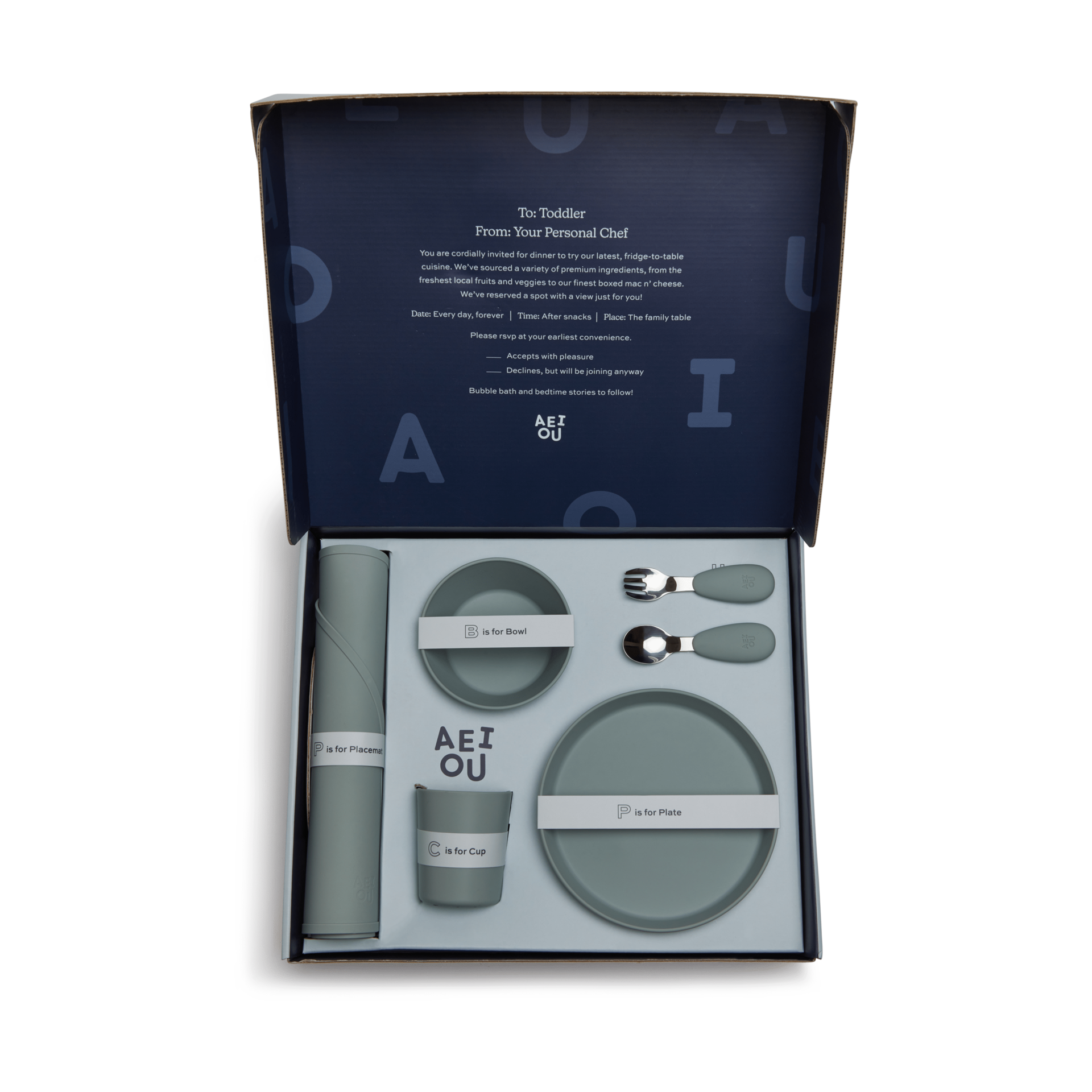 AEIOU Toddler Tableware Gift Set - Sage | Babylist Shop