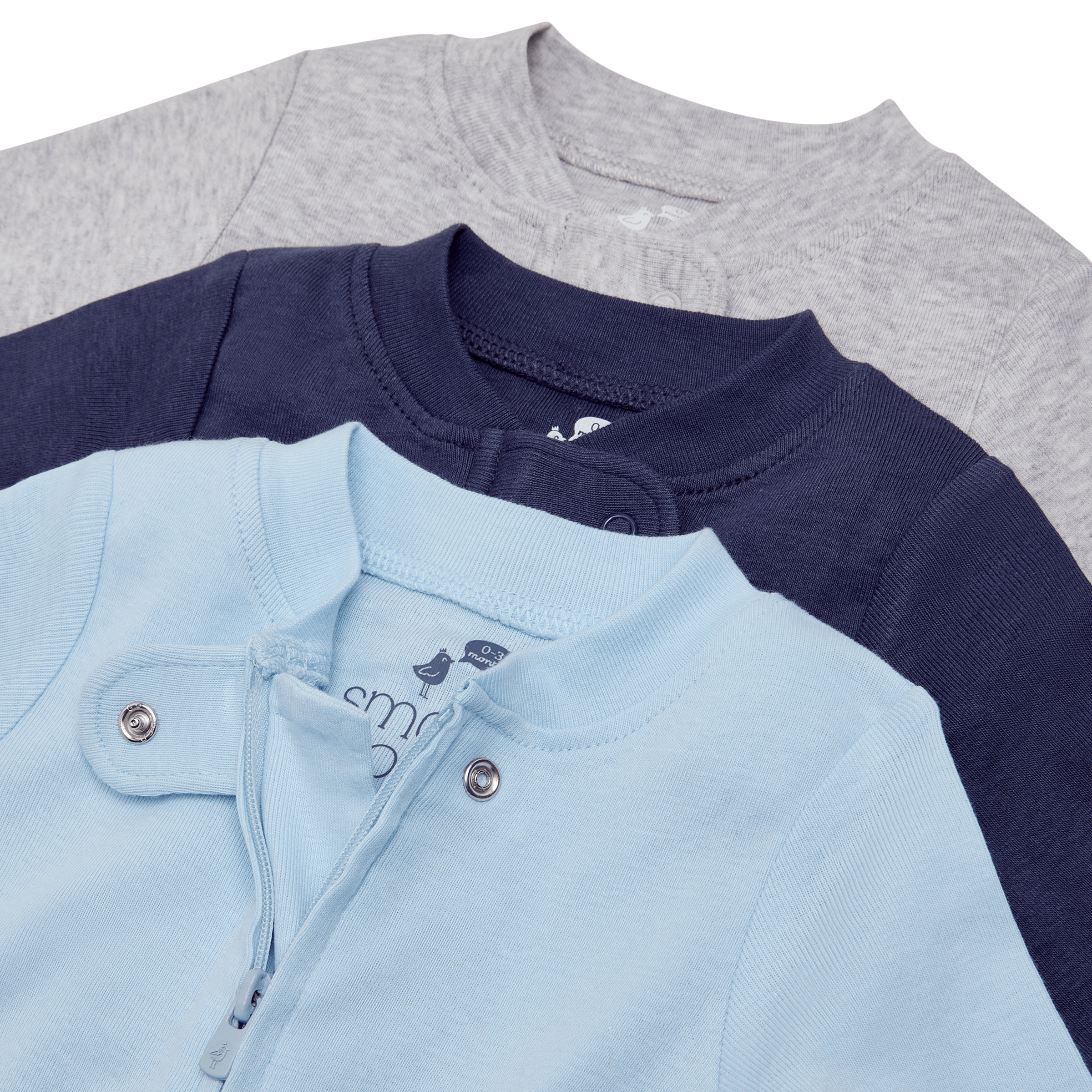 Small Story Organic Cotton Solid Zipper Footie (3 Pack) - Heather Gray ...