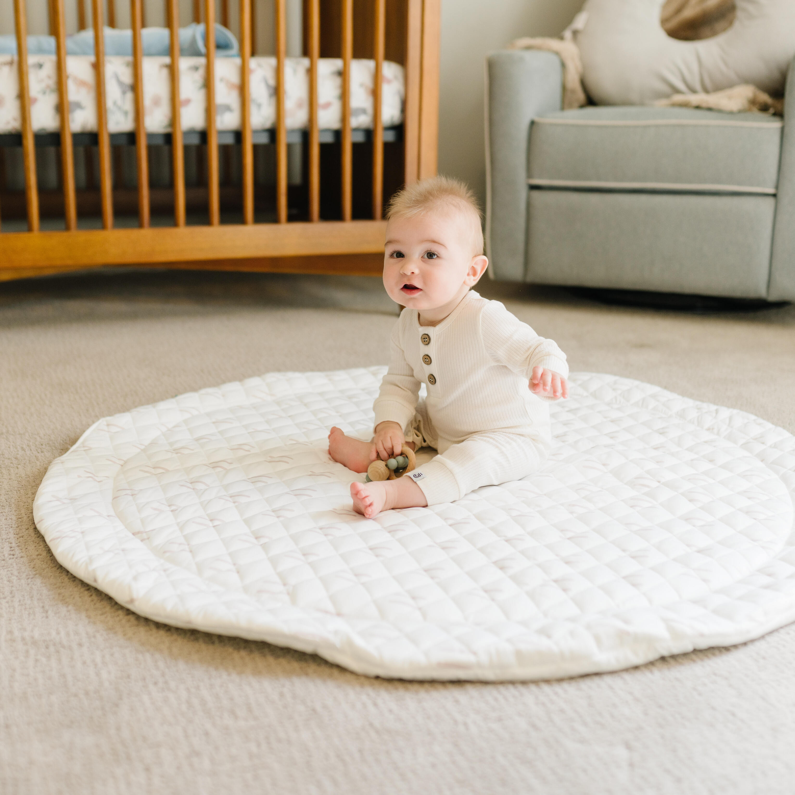Poppyseed Play Extra Padded Round Play Mat - Neutral Line | Babylist Shop