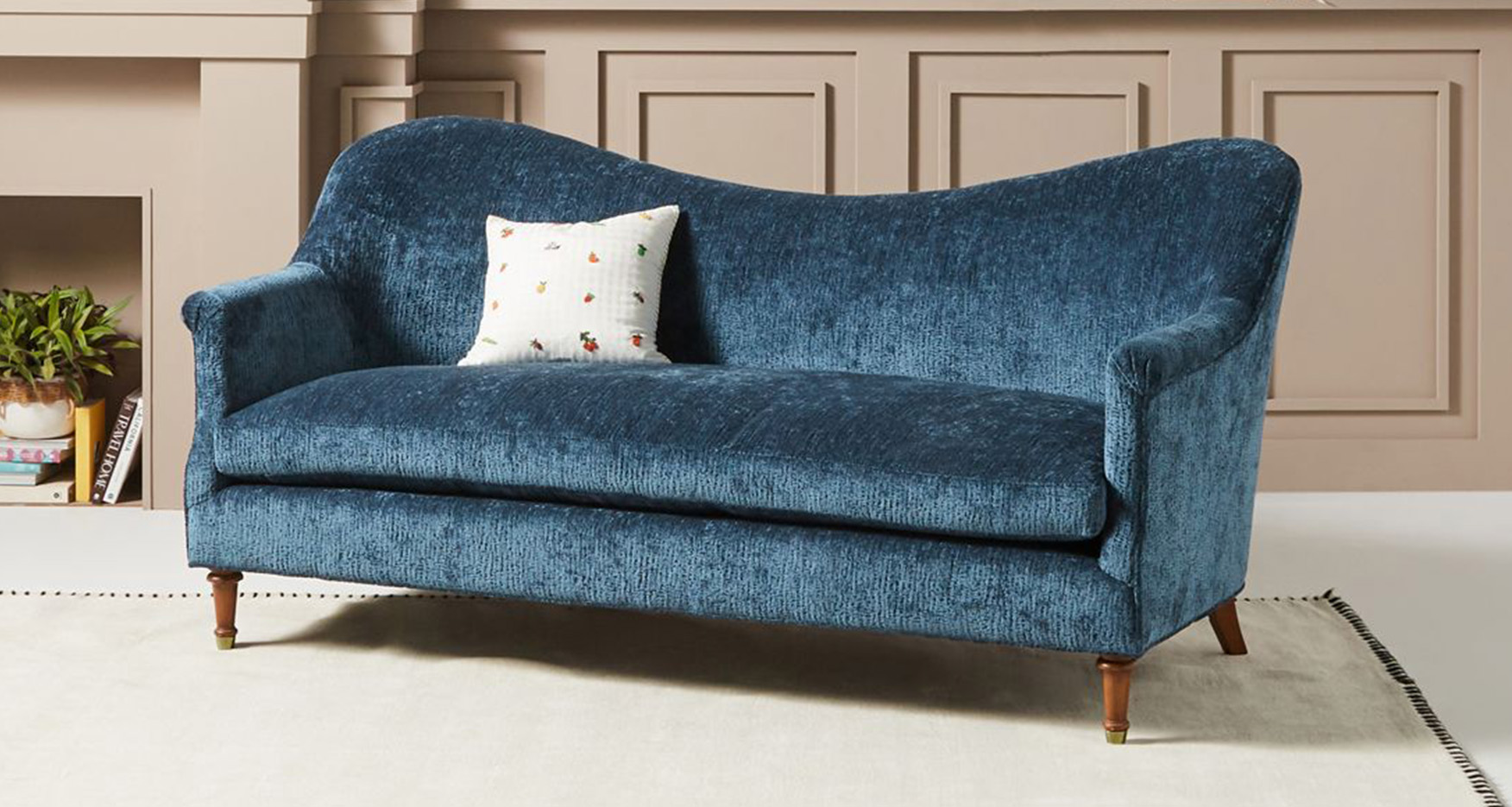 Blue velvet couch anthropologie store