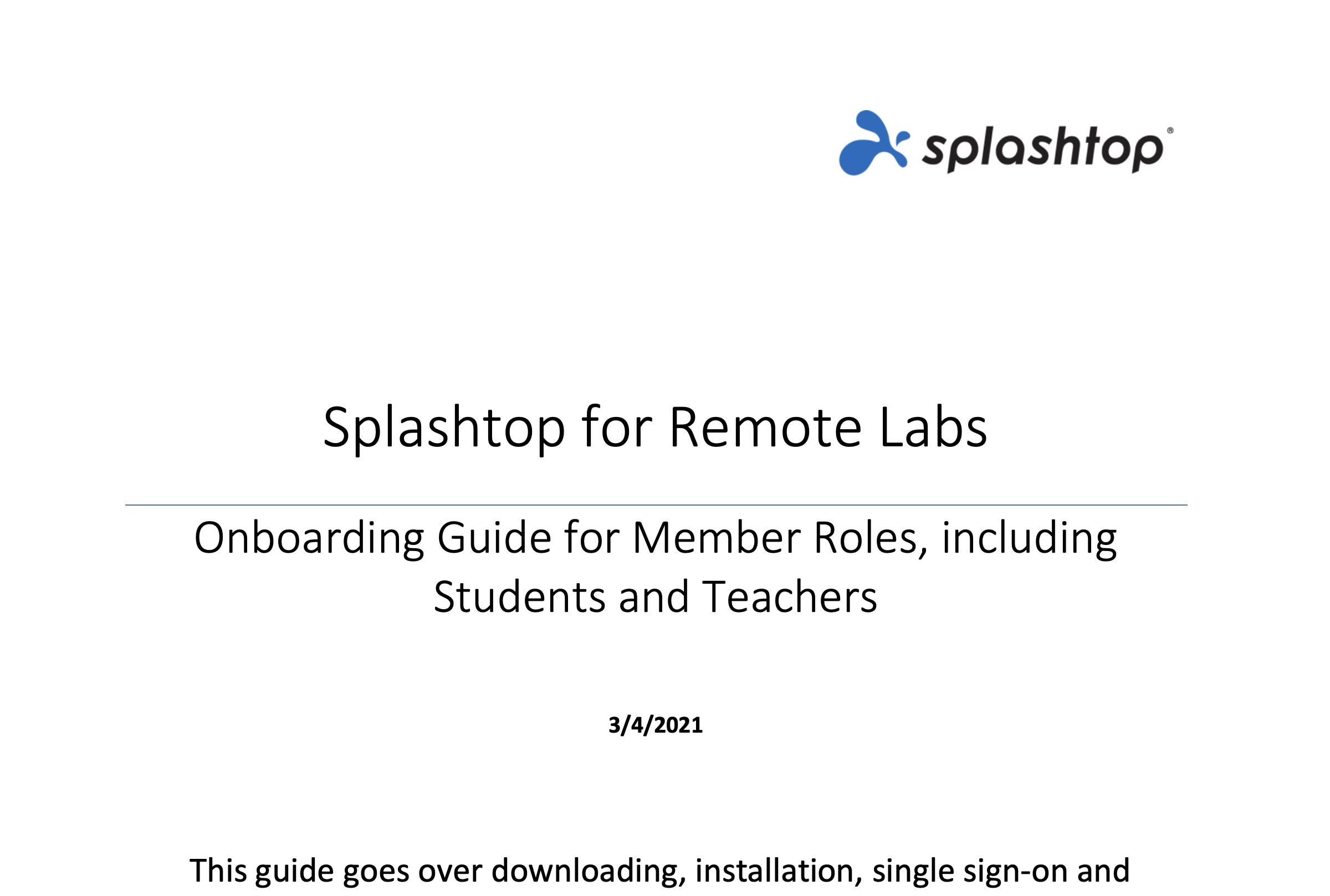 Splashtop for Remote Labs Student Onboarding Guide SSO