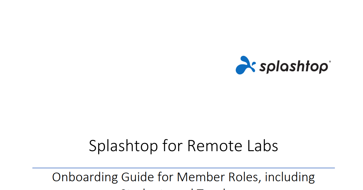 Splashtop for Remote Labs Student Onboarding Guide SSO
